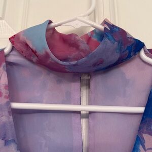 Zara | Tops | Zara Floral Chiffon Blouse Pink And Blue | Poshmark